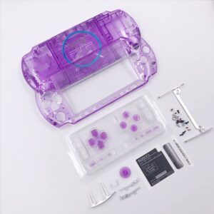 jmxlds new replacement psp 3000 full housing shell cover with buttons screws set - clear purple