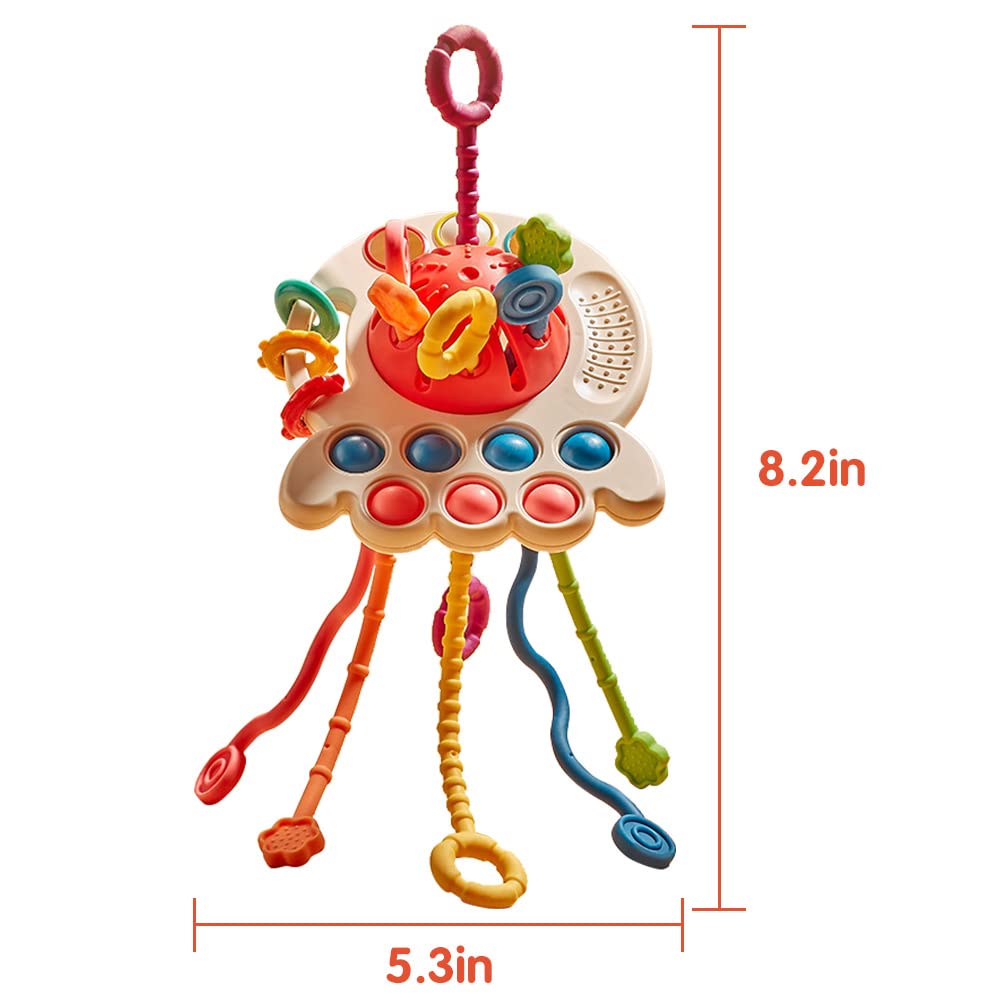 DaDaworld Montessori Toys for Toddlers, Montessori Baby Toys for 18 Months+ Octopus Shape Pull String Activity Toy Food Grade Silicone Sensory Toys for Toddlers, First Birthday Gift for Boys Girls