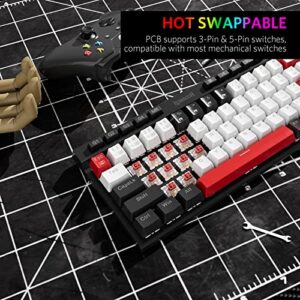 Redragon K635 Hot Swappable Mechanical Keyboard Customized RGB Backlit with Volume Control, Bluetooth/2.4G-Wireless/USB-C Compact Gaming Keyboard with Red Switches(68+10Keys)