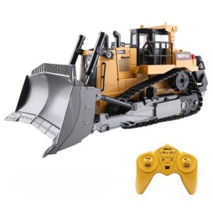 qiyhbvr remote control bulldozer rc 1/16 full functional construction vehicle, 2.4ghz 9 channel dozer front loader toy with light and sound for kids age 6, 7, 8, 9, 10 and up years old