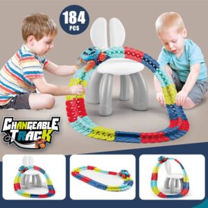 (184pcs) Car Track Set Race Track Toys for Boys Kids with LED Light-Up Race Car, Slot Race Car,Flexible Changeable Magic Race Car Track Toys for 3 4 5 6 7 8+Year Old Boys Girls as Best Birthday Gifts