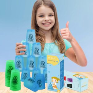 SEISSO Quick Stack Cups 24 PC for Speed Sports Training Game for School Family Party Challenge Competition, Kids Gifts Starter Set of Stacking Cup, Blue & Green