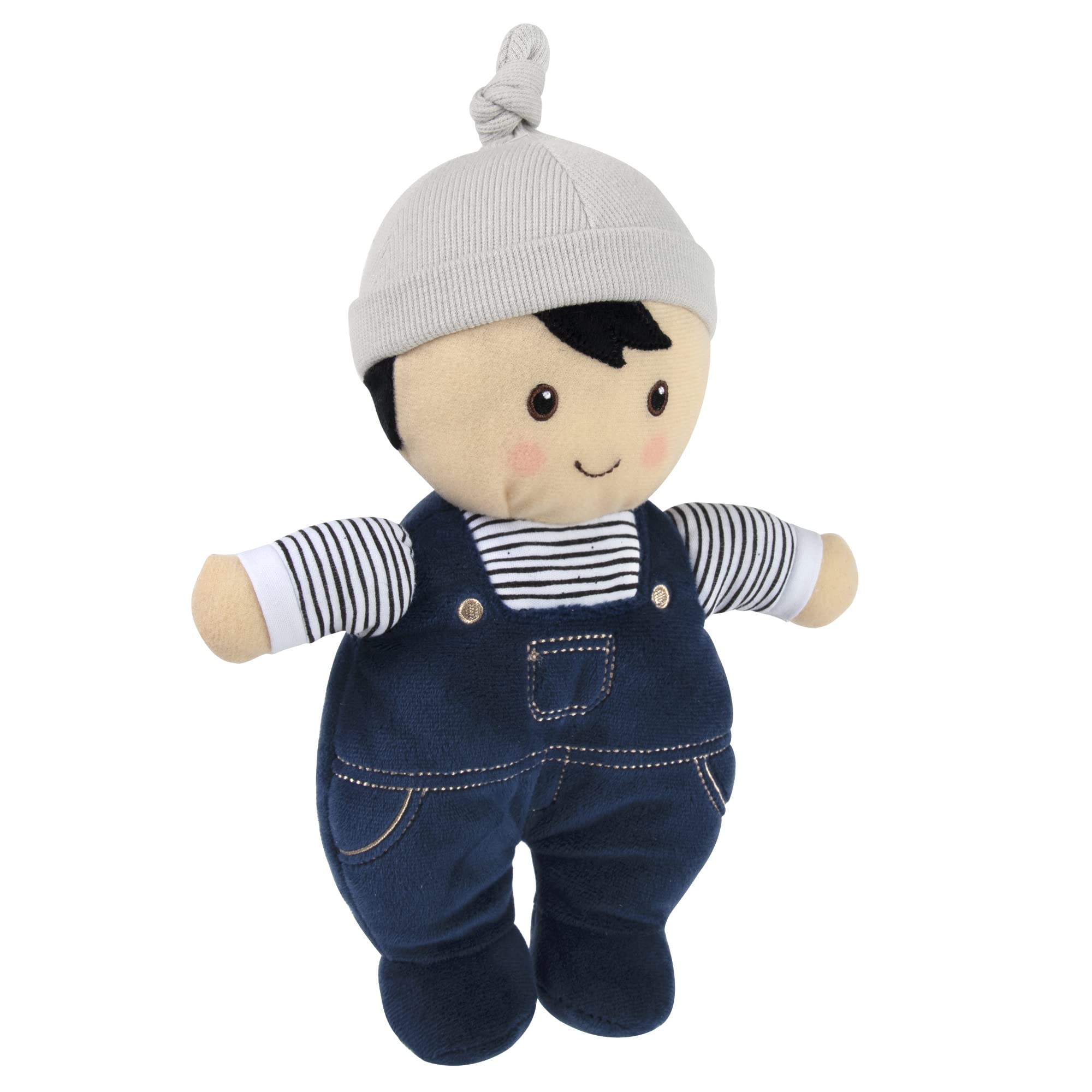 My First Doll, First Soft Plush Baby Doll with Rattle | 12 Inch Sleeping Cuddle Plush Fabric Rag Doll for Baby, Toddler Girls and Boys (Liam (Hat))