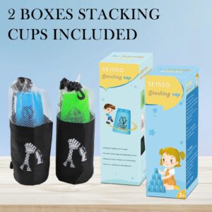 SEISSO Quick Stack Cups 24 PC for Speed Sports Training Game for School Family Party Challenge Competition, Kids Gifts Starter Set of Stacking Cup, Blue & Green