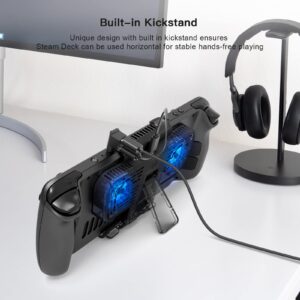 RGB Cooling Fan for Valve Steam Deck & Nintendo Switch OLED, Cooling Fan Dock with Stand & USB-C Adaptor, Steam Deck Cooler USB-C Powered with Adjustable Speed & Blue RGB Lighting