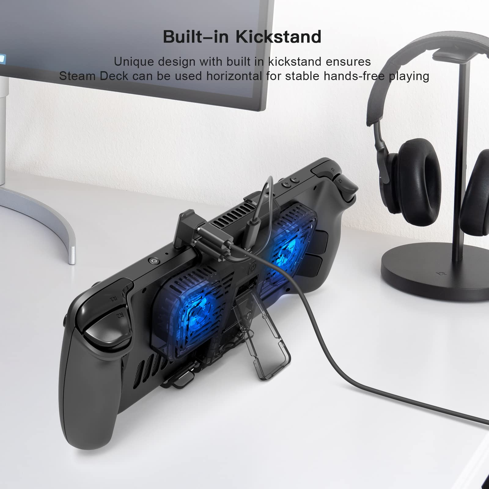 RGB Cooling Fan for Valve Steam Deck & Nintendo Switch OLED, Cooling Fan Dock with Stand & USB-C Adaptor, Steam Deck Cooler USB-C Powered with Adjustable Speed & Blue RGB Lighting