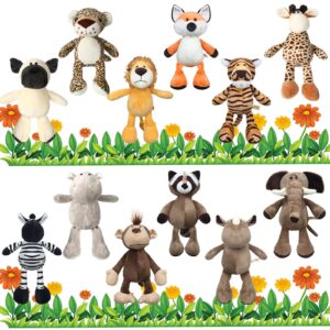 12 pieces safari stuffed animals cute 9.9 inch plush jungle animal toys set includes tiger lion elephant monkey shar pei giraffe stuffed animals bulk for zoo animal theme party