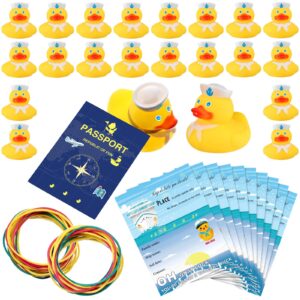 60 pcs duck tags for cruising set include 20 cruising rubber duck tags 20 small cruise ducks and 20 rubber bands for hiding carnival ducking games card for cruise luggage kids women men (passport)