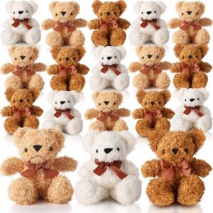 hydren 18 pack 8 inch bear stuffed animal plush bears toys bulk soft bear doll for christmas wedding birthday decorations baby shower party favors(white, light brown, dark brown)