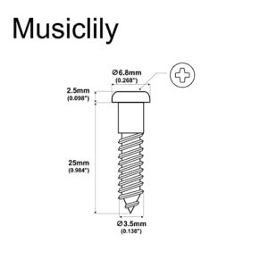 Musiclily Ultra 3.5x25mm Stainless Steel Tremolo Bridge Mounting Screws for Strat Style Electric Guitar Replacement, Nickel (Set of 6)