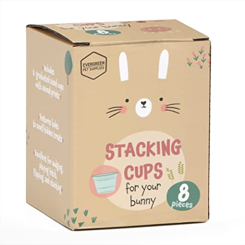 Evergreen Pet Supplies 8 PC Stacking Cups for Rabbits- Wheat Straw Toys with Cute Animal Designs - Bunny Stacking Cups to Play with Rabbits - Nesting Toys to Keep Busy-Graduated Sized Stackable Toys