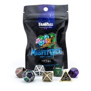 fanroll by metallic dice games misfit metals, bag of dnd dice, role playing game dice accessories for dungeons and dragons