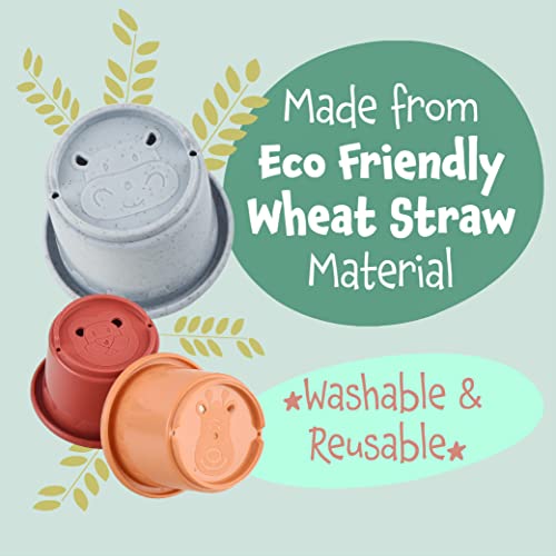 Evergreen Pet Supplies 8 PC Stacking Cups for Rabbits- Wheat Straw Toys with Cute Animal Designs - Bunny Stacking Cups to Play with Rabbits - Nesting Toys to Keep Busy-Graduated Sized Stackable Toys