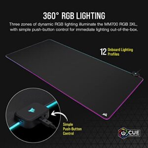 Corsair MM700 RGB Extended 3XL Cloth Gaming Mouse Pad/Desk Mat - Massive 1,220mm x 610mm (48” x 24”) Cloth Surface, 360° Three-Zone RGB Lighting, Two USB Ports - Black