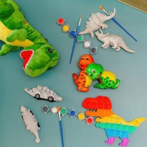 STEM-Accredited Dinosaur Giftset - A Surprise Gift for Boys Complete w/T-Rex Dinosaur Plush, Dinosaur Pullback Cars, Dinosaur Painting Kit, Squishies, Pop It & More