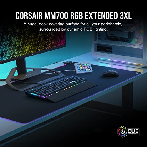 Corsair MM700 RGB Extended 3XL Cloth Gaming Mouse Pad/Desk Mat - Massive 1,220mm x 610mm (48” x 24”) Cloth Surface, 360° Three-Zone RGB Lighting, Two USB Ports - Black