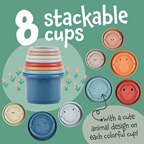 Evergreen Pet Supplies 8 PC Stacking Cups for Rabbits- Wheat Straw Toys with Cute Animal Designs - Bunny Stacking Cups to Play with Rabbits - Nesting Toys to Keep Busy-Graduated Sized Stackable Toys