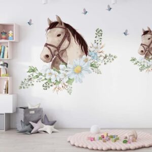 Muravie Horse and Daisies Wall Decal - Peel and Stick Animal Wall Sticker - Nursery Wall Decal Peel and Stick - Kids Wall Decal (Horse and Daisies)