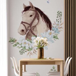 Muravie Horse and Daisies Wall Decal - Peel and Stick Animal Wall Sticker - Nursery Wall Decal Peel and Stick - Kids Wall Decal (Horse and Daisies)