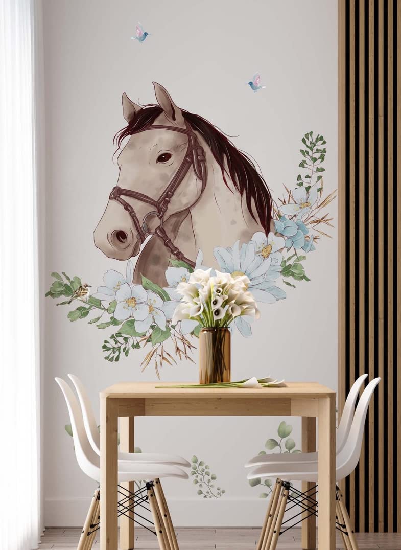 Muravie Horse and Daisies Wall Decal - Peel and Stick Animal Wall Sticker - Nursery Wall Decal Peel and Stick - Kids Wall Decal (Horse and Daisies)