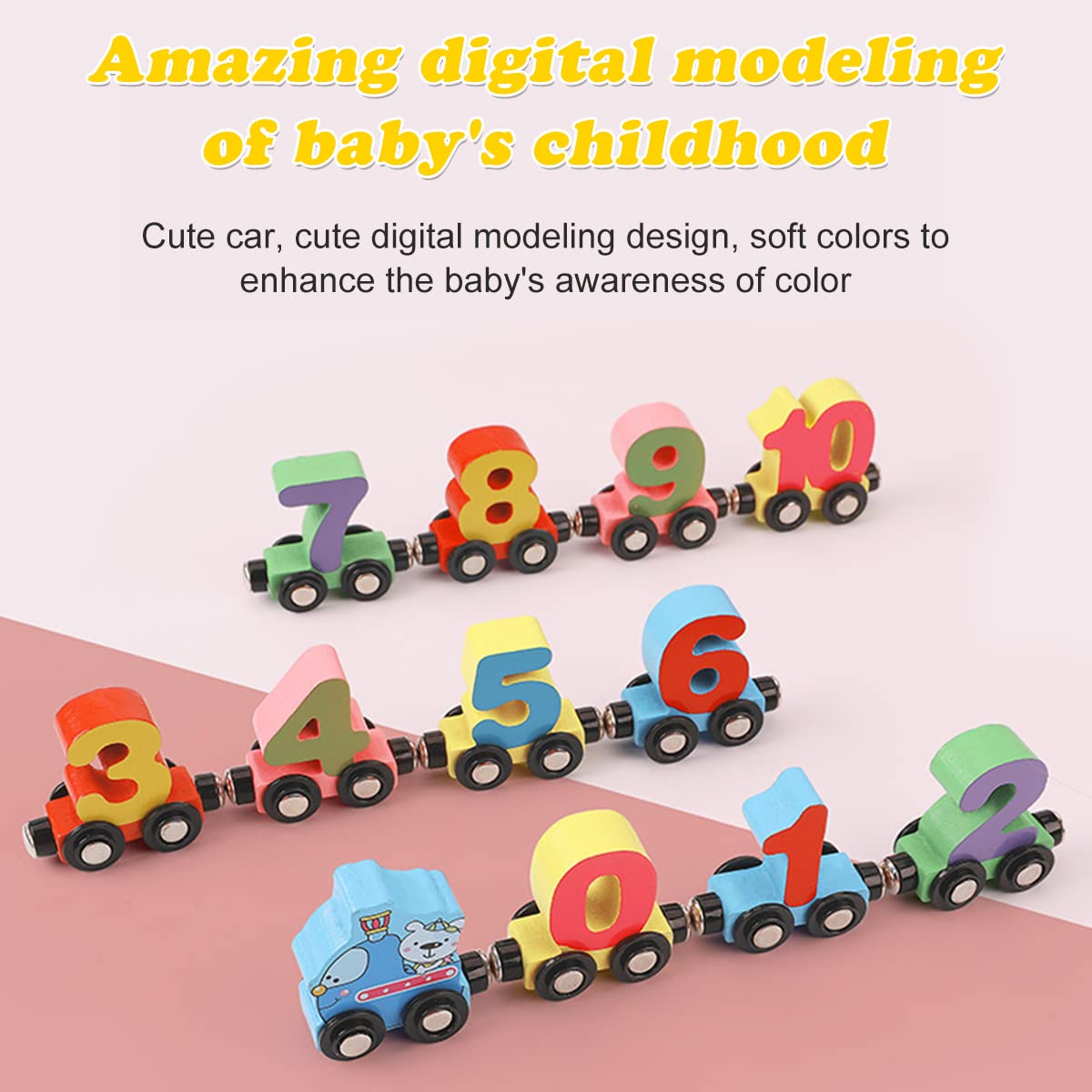 HOTBEST 12 Pcs Wooden Digital Train Toy Magnetic Number Train Building Block Toy Preschool Learning Wood Train Toys Color Cognition Fine Motor SKills Development for Boys Girls Over 3 Years Old