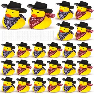 set of 24 cowboy rubber duck with hat and scarf, mini rubber duckies bath party toys bathtub toys shower birthday swimming party favor, 2 styles (black)