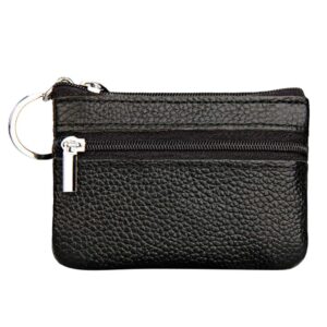 slim metal wallet mini small pouch key women's purse zipper ring leather wallet with metallic wallet (black, one size)