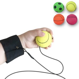 zuyee wrist return ball 1.85 inch (not 2.36 inch) sports wrist balls on a string rubber rebound balls (basketball, baseball, soccer) wristband toy for children kids gift exercise or play (4 pcs)