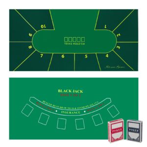 poker table topper blackjack set – play casino games using the texas holdem poker set on green table cloth or black jack set on green felt table mat