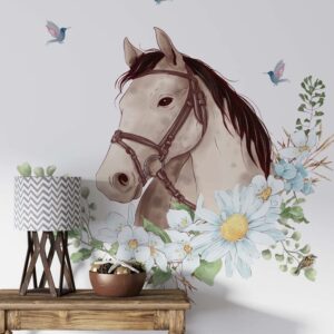 Muravie Horse and Daisies Wall Decal - Peel and Stick Animal Wall Sticker - Nursery Wall Decal Peel and Stick - Kids Wall Decal (Horse and Daisies)