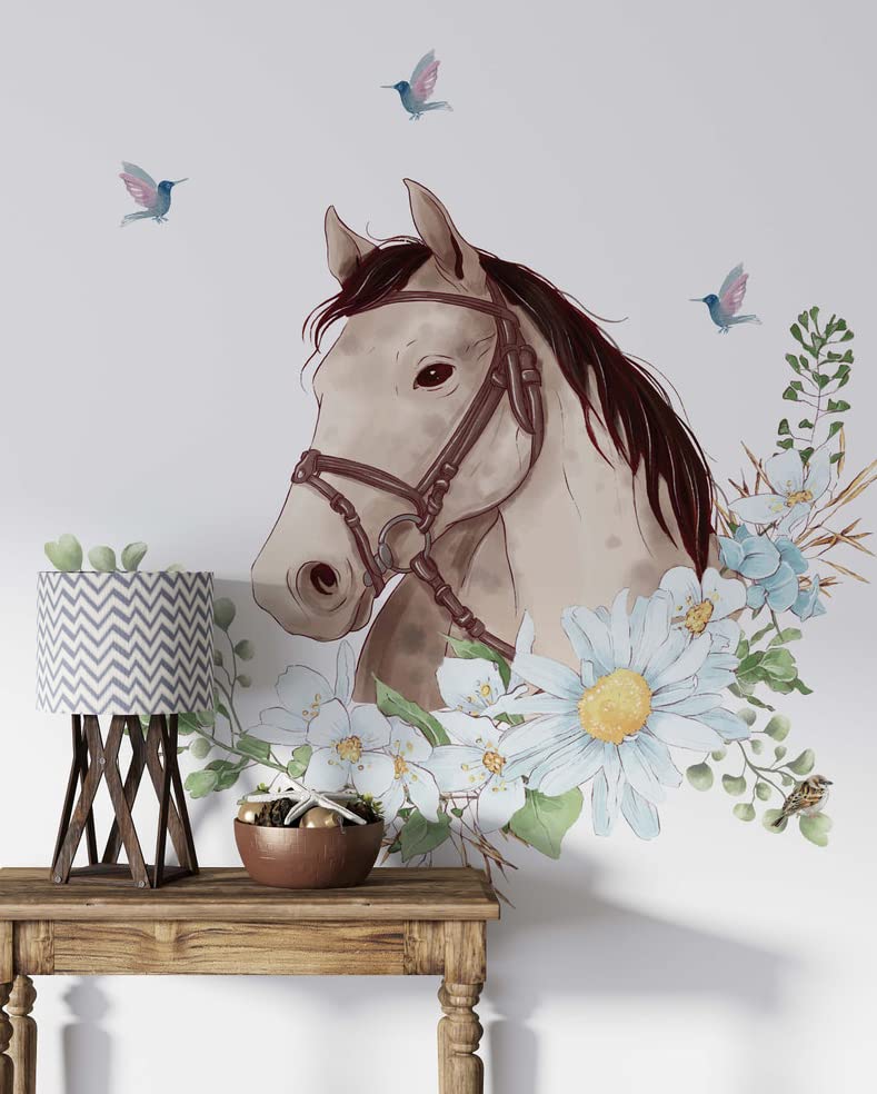 Muravie Horse and Daisies Wall Decal - Peel and Stick Animal Wall Sticker - Nursery Wall Decal Peel and Stick - Kids Wall Decal (Horse and Daisies)