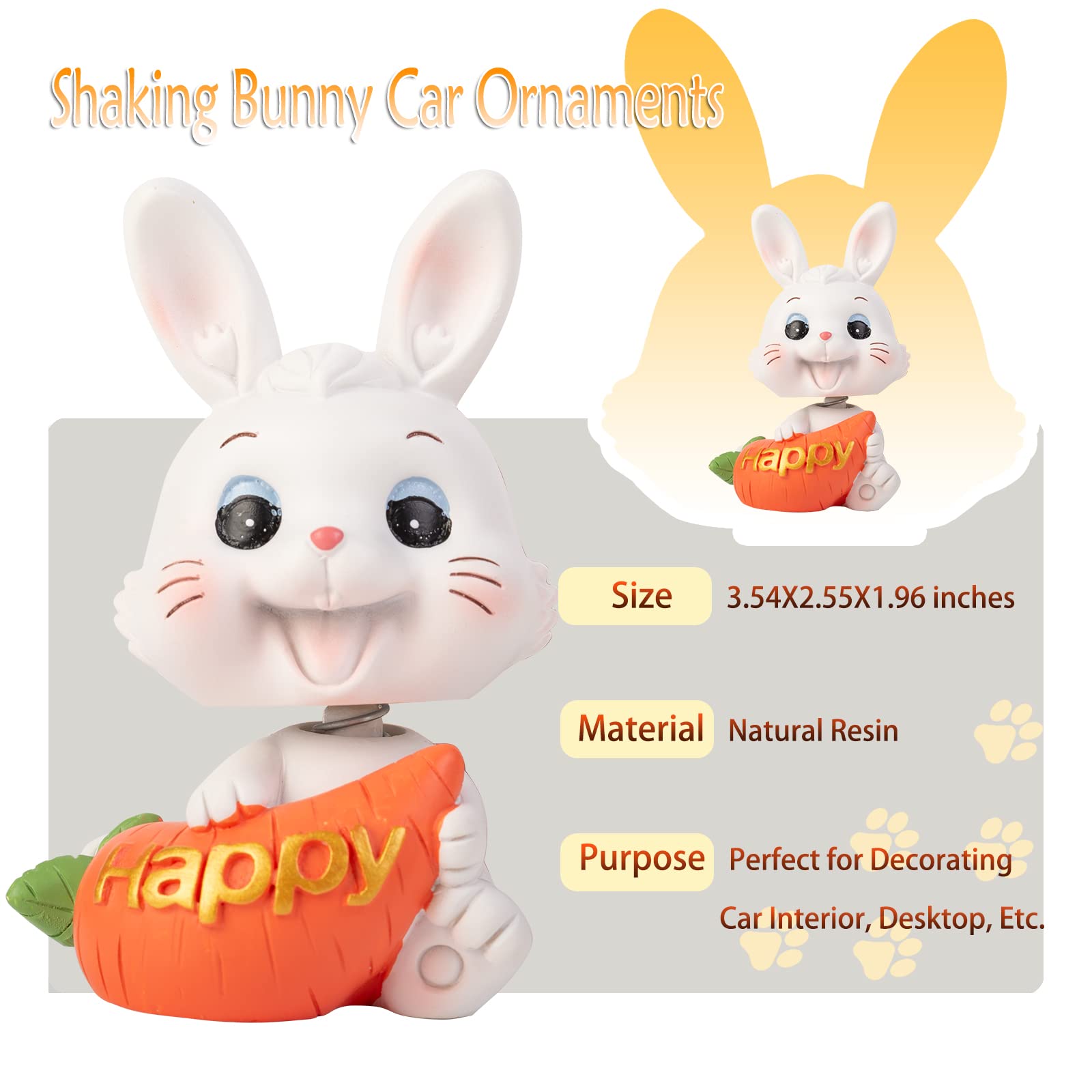 MuMyer Cute Bunny Car Ornaments Rabbit Car Dashboard Decorations Shaking Head Doll(B)