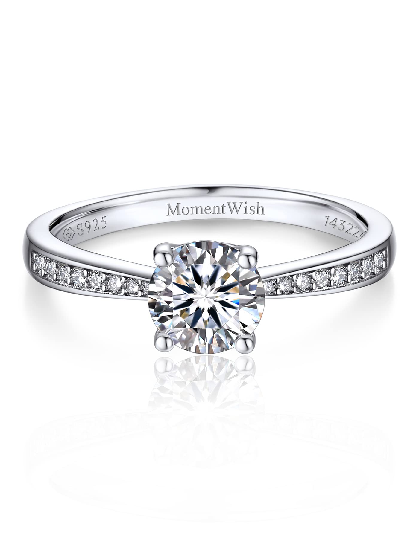 MomentWish Promise Rings for Her, 1Carat Moissanite Promise rings, D Color VVS1 Simulated Diamond 925 Sterling Silver Accent Rings-Size7