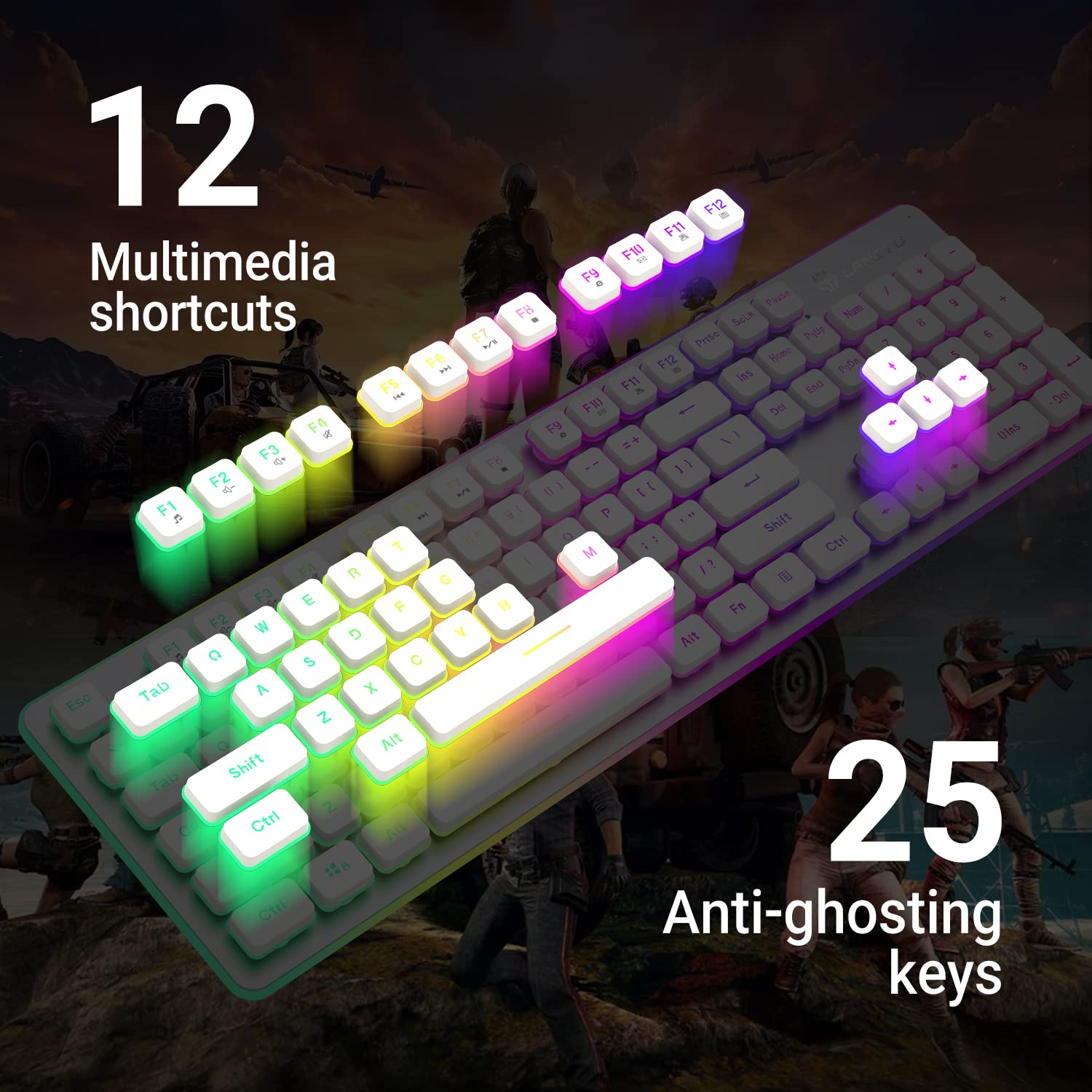 LANGTU W1 Wireless Gaming Keyboard, Rechargeable 2.4G Rainbow Backlit LED Keyboard with Metal Panel, 104 Keys Wireless Computer Keyboard for Windows, Laptop, Desktop, Office