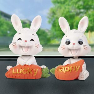 MuMyer Cute Bunny Car Ornaments Rabbit Car Dashboard Decorations Shaking Head Doll(B)