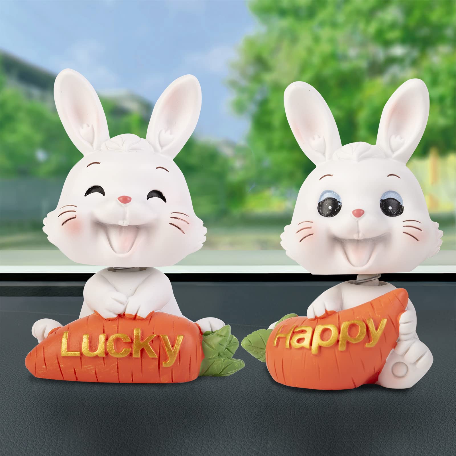 MuMyer Cute Bunny Car Ornaments Rabbit Car Dashboard Decorations Shaking Head Doll(B)