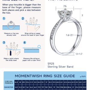 MomentWish Promise Rings for Her, 1Carat Moissanite Promise rings, D Color VVS1 Simulated Diamond 925 Sterling Silver Accent Rings-Size7