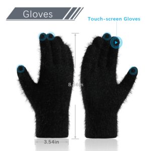 ecodudo Women Winter Beanie Hat Scarf Set Touch Screen Gloves Set with Pom for Women (Black)