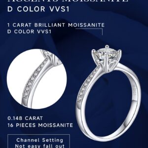 MomentWish Promise Rings for Her, 1Carat Moissanite Promise rings, D Color VVS1 Simulated Diamond 925 Sterling Silver Accent Rings-Size7