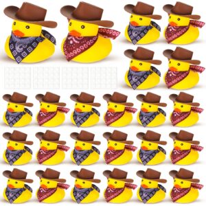 set of 24 cowboy rubber duck with hat and scarf, mini rubber duckies bath party toys bathtub toys shower birthday swimming party favor, 2 styles (brown)