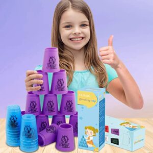 SEISSO Quick Stack Cups 24 PC for Speed Sports Training Game for School Family Party Challenge Competition, Kids Gifts Starter Set of Stacking Cup, Blue & Purple