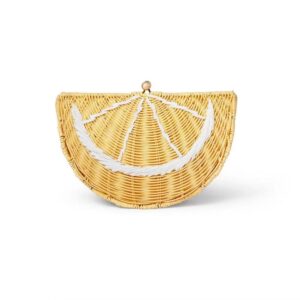 tabitha brown lemon rattan clutch handbag - yellow