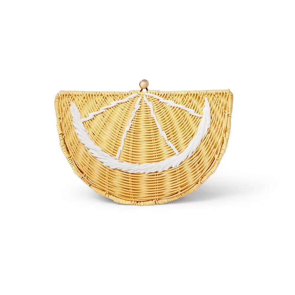 Tabitha Brown Lemon Rattan Clutch Handbag - Yellow