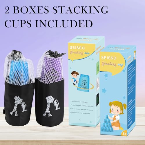 SEISSO Quick Stack Cups 24 PC for Speed Sports Training Game for School Family Party Challenge Competition, Kids Gifts Starter Set of Stacking Cup, Blue & Purple