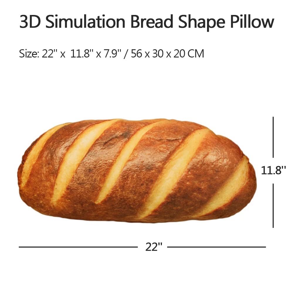 MMTTAO 3D Simulation Bread Plush Pillow 22 inch Soft Lumbar Baguette Back Cushion Stuffed Toy Funny Food Plush Butter Toast Bread Food Cute Plushies Decorative Pillow for Sleeping Home Decor, 22Inches