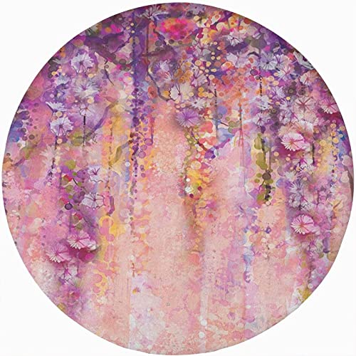 Flower Round Fitted Tablecloth with Elastic Edge,Watercolor Wisteria Blooms Spring Print Polyester Table Cover, XXLarge, Fit Round Tables up 65"-71" Diameter, The Ultimate Protection for Your Table