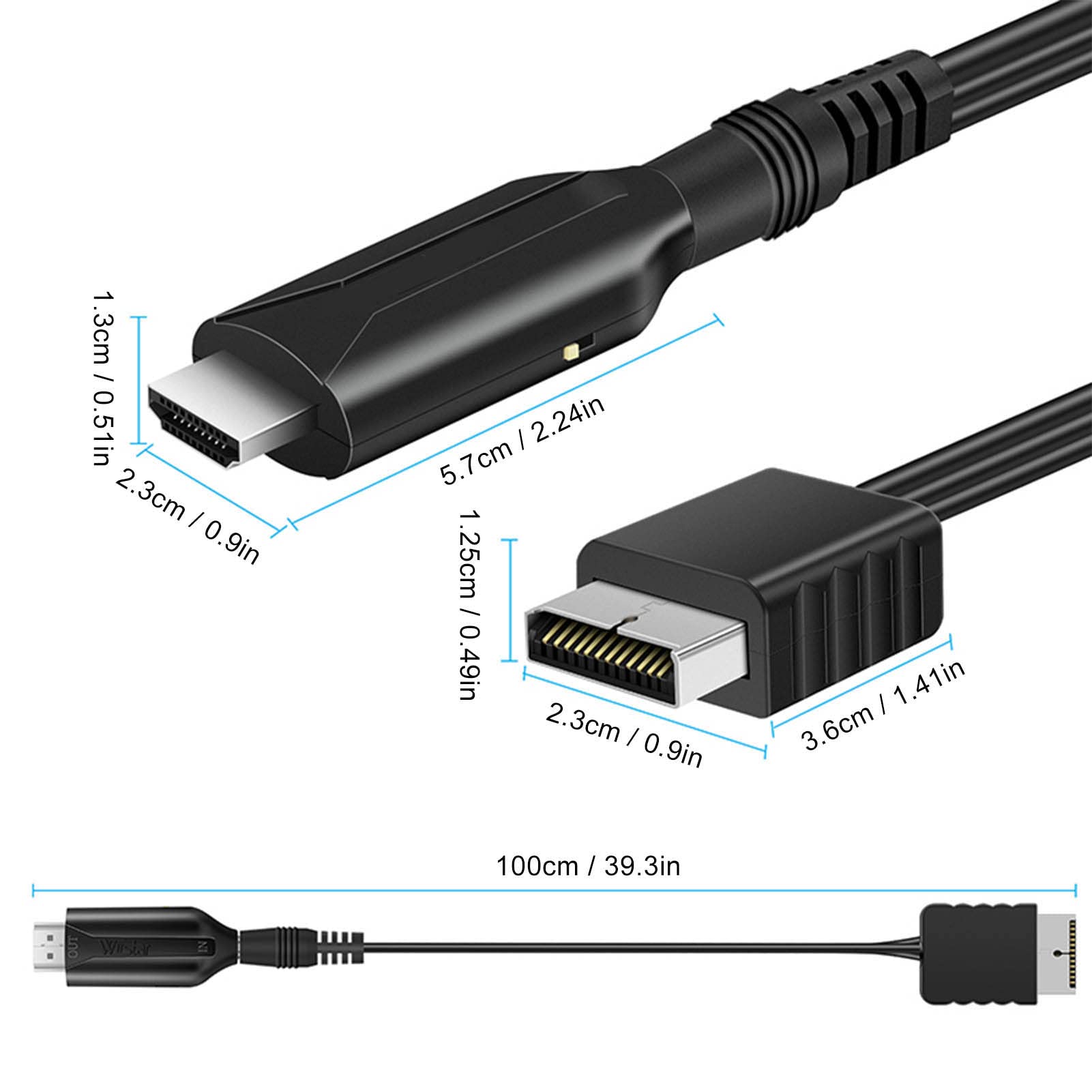 HDMI Cable, PS1/PS2 to HDMI Adapter for Playstation1, Playstation2 Signal Into HD Multimedia Interface Signal, Stable Performance, Clear Image Display, Easy to Use