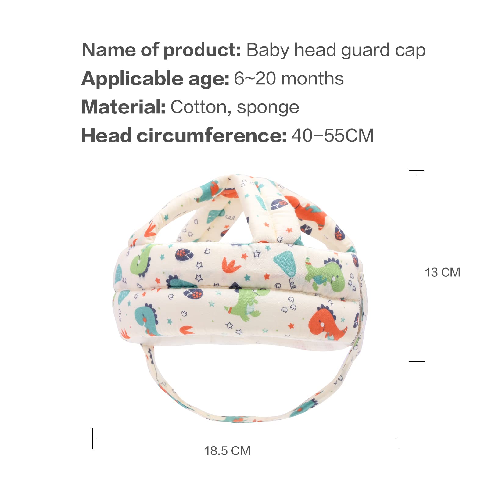 Baby Fall Protector, Baby Safety Helmet for Crawling and Walking, Baby Head Guard for Boys and Girls (Fit for 6 to 20 Months) - Red Dinasor