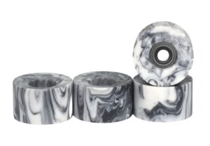 teak tuning apex 61d urethane fingerboard wheels - cruiser style, bowl shaped, 8.7mm diameter - abec-9 stealth bearings - made in the usa - grey & white swirl colorway