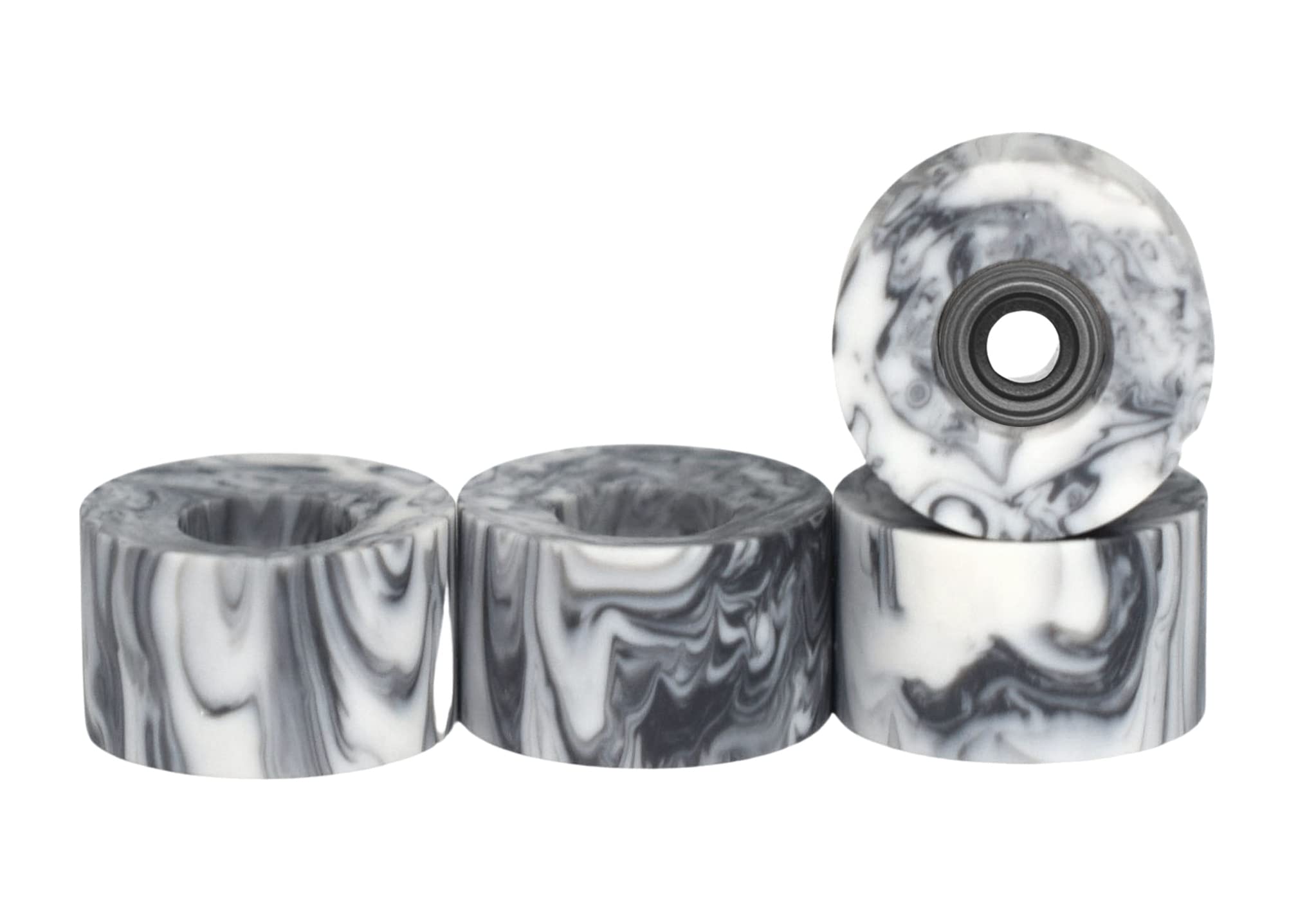 Teak Tuning Apex 61D Urethane Fingerboard Wheels - Cruiser Style, Bowl Shaped, 8.7mm Diameter - ABEC-9 Stealth Bearings - Made in The USA - Grey & White Swirl Colorway